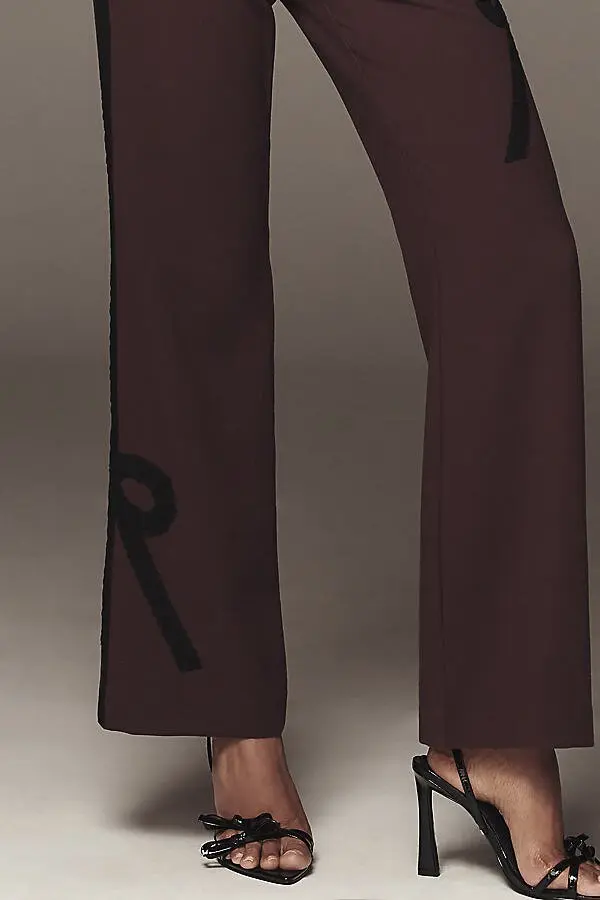 Maeve Ribbon Slim Flare Trouser Pants - Plum