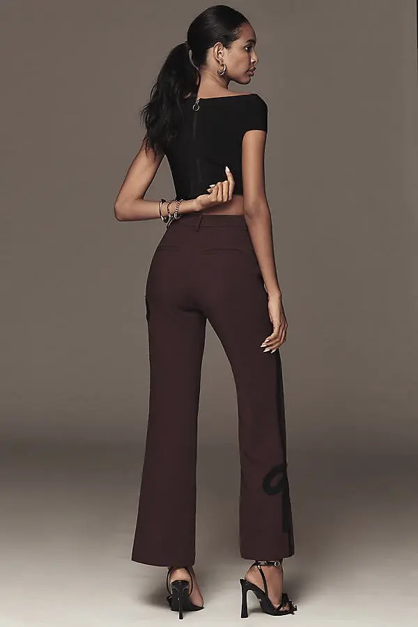 Maeve Ribbon Slim Flare Trouser Pants - Plum