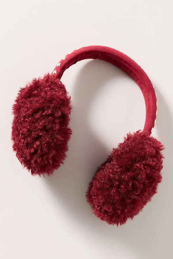 VIOLET & BROOKS Studded Faux Fur Earmuffs - Red