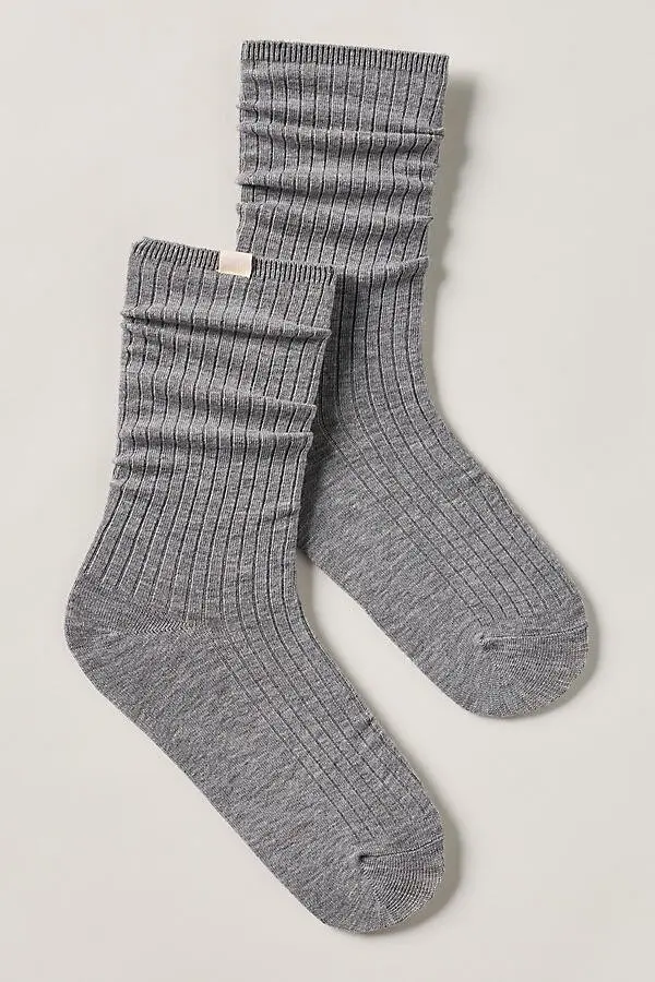 LYREBIRD Ribbed Wool Blend Crew Socks - Grey