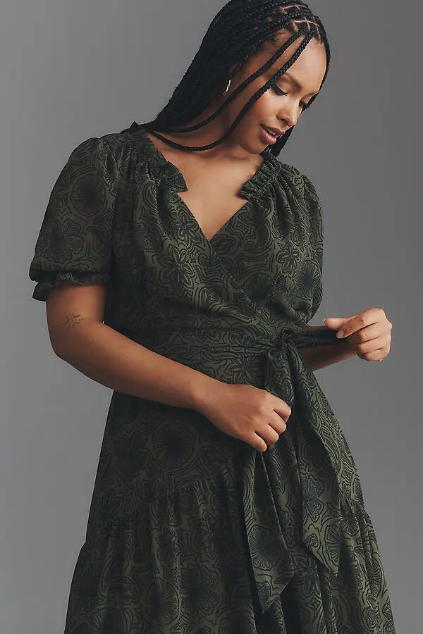 Hutch Bethany Short-Sleeve Wrap Midi Dress In Green Pattern - 70% Off |  Editorialist