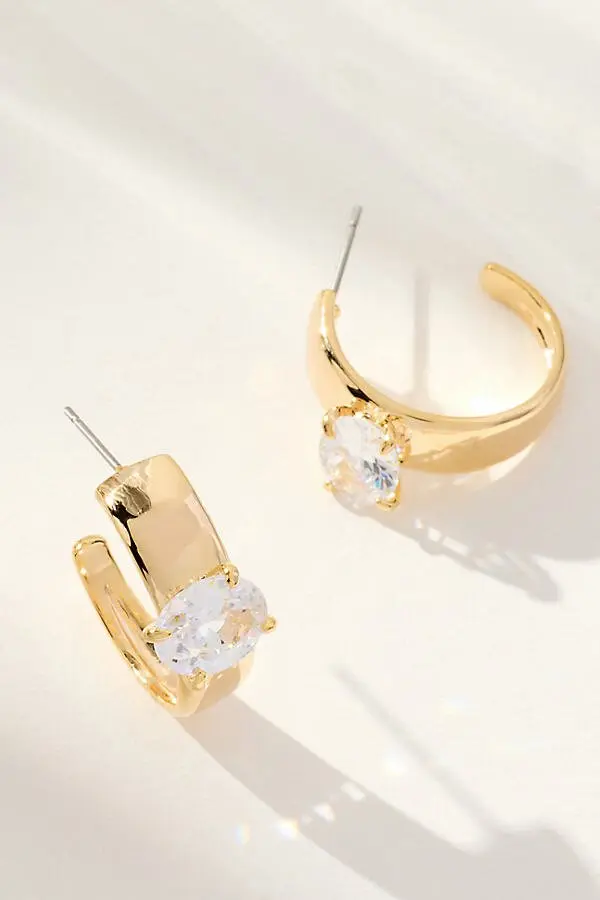 Anthropologie Oval Crystal Earrings - Gold