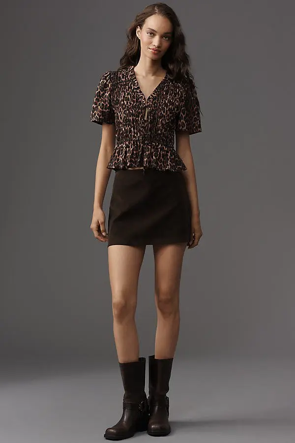 Rails Portia Short-sleeve V-neck Blouse - Leopard