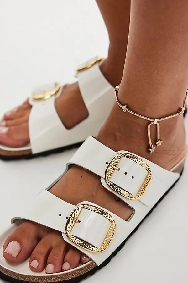 BIRKENSTOCK Arizona Hammered Big Buckle Sandals - Antique White High Shine