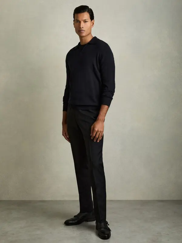 REISS Milburn Wool Open Collar Polo Shirt