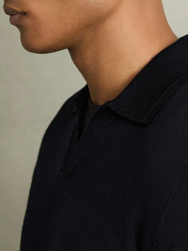 REISS Milburn Wool Open Collar Polo Shirt