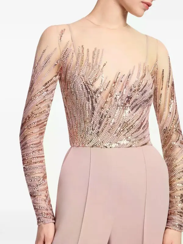 Elie Saab Sequin-embellished Tulle Embroidered Jumpsuit