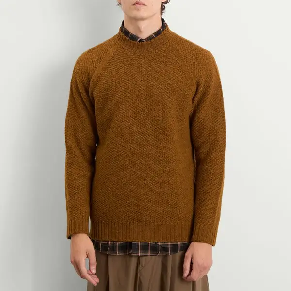 John Smedley Couper Moss Stitch British Wool Jumper - Umber