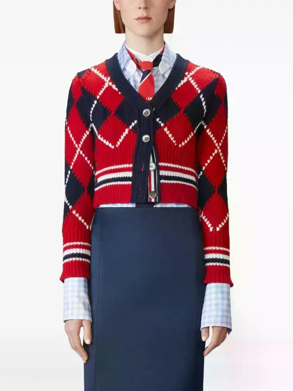 Thom Browne Argyle-intarsia Merino-wool Cardigan - Red