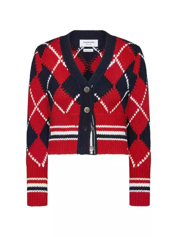 Thom Browne Argyle-intarsia Merino-wool Cardigan - Red
