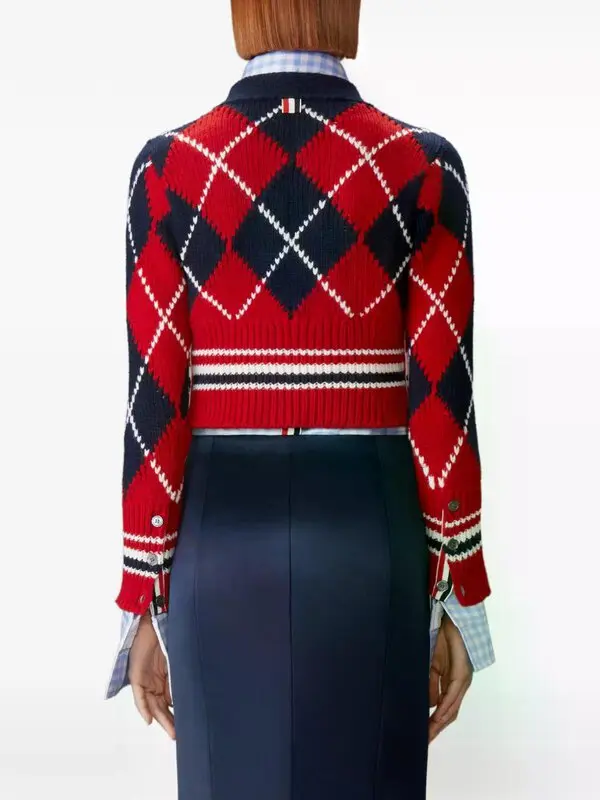 Thom Browne Argyle-intarsia Merino-wool Cardigan - Red