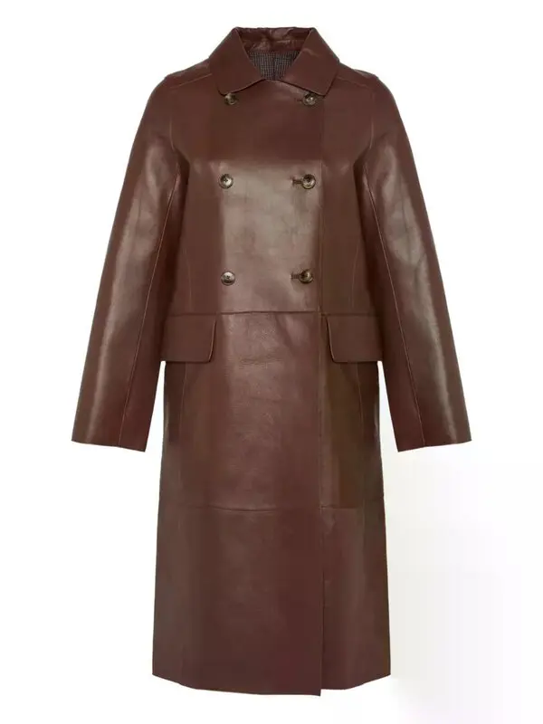 YVES SALOMON Double-breasted Leather Coat - Red
