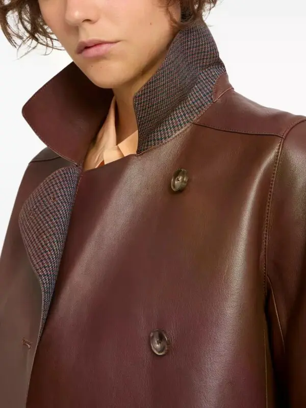 YVES SALOMON Double-breasted Leather Coat - Red