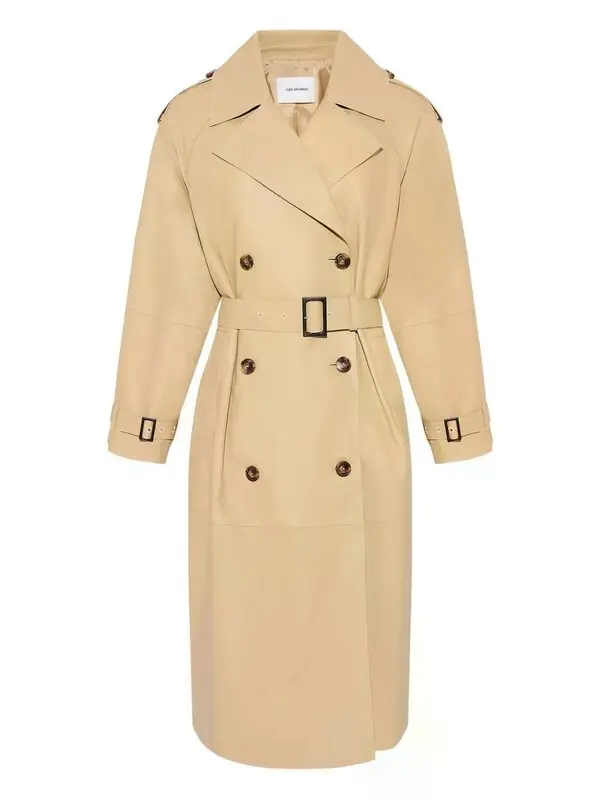 YVES SALOMON Belted Leather Trench Coat - Neutrals