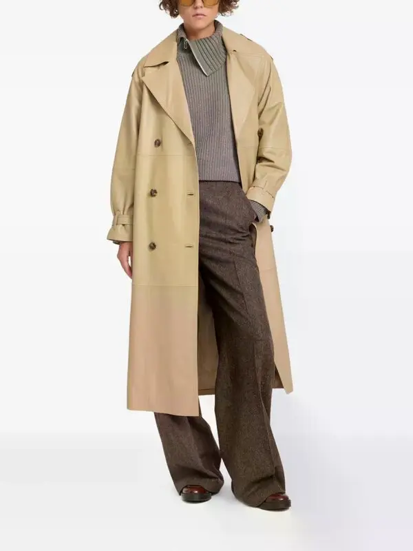 YVES SALOMON Belted Leather Trench Coat - Neutrals