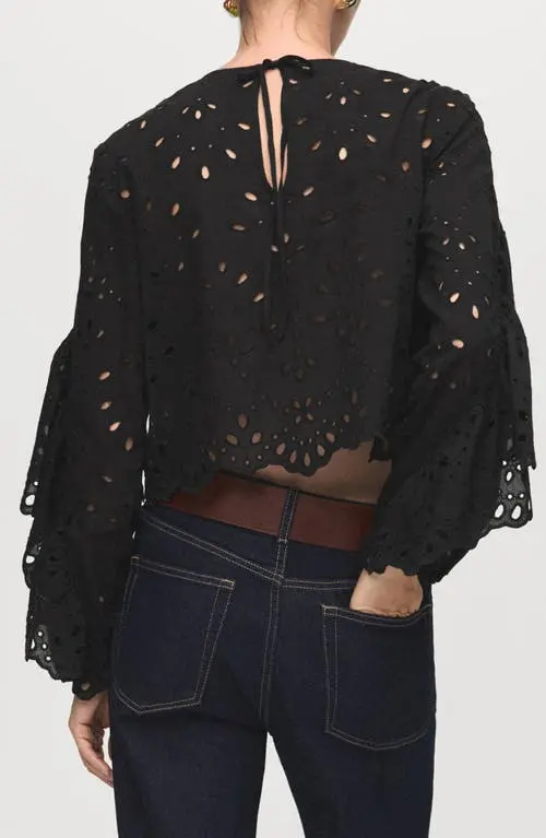 Mango Embroidered Eyelet Flutter Sleeve Top