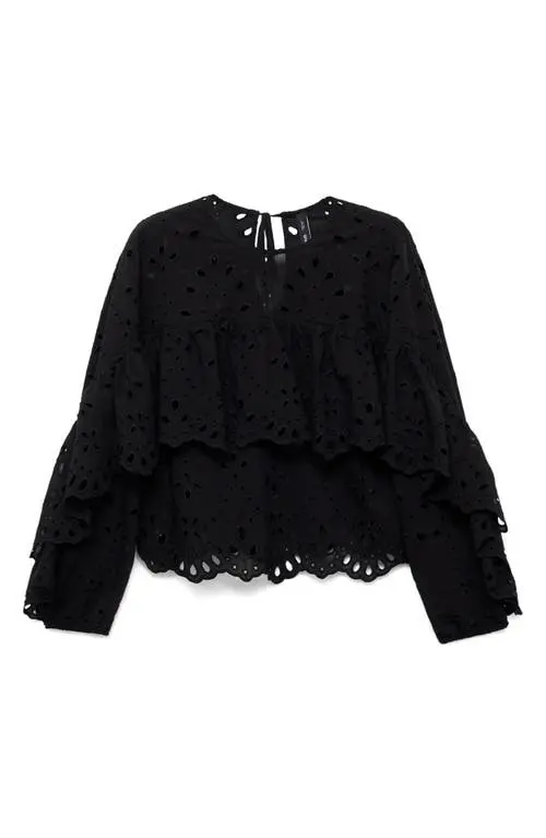 Mango Embroidered Eyelet Flutter Sleeve Top