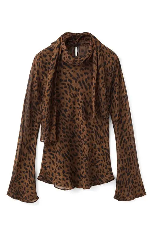 Mango Valeria Animal Print Tie Neck Top