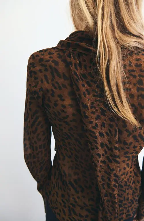 Mango Valeria Animal Print Tie Neck Top
