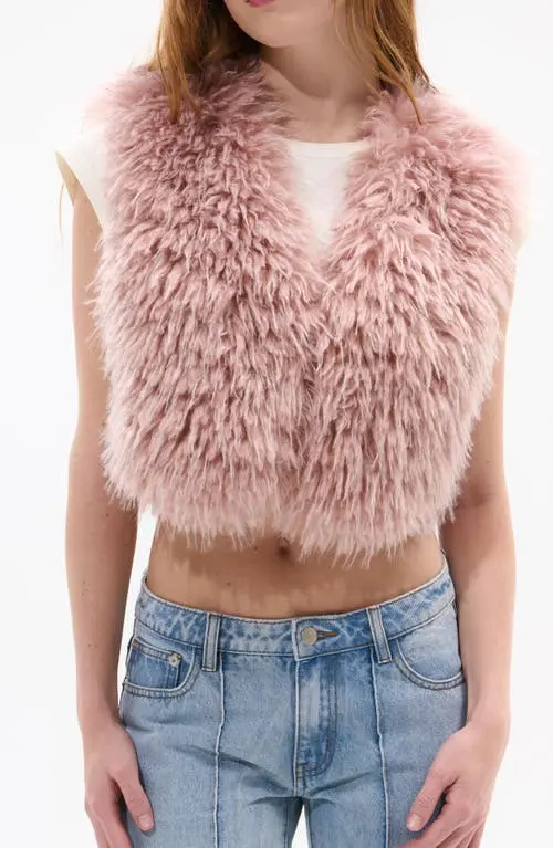 AZALEA WANG Camille Faux Fur Crop Vest - Pink