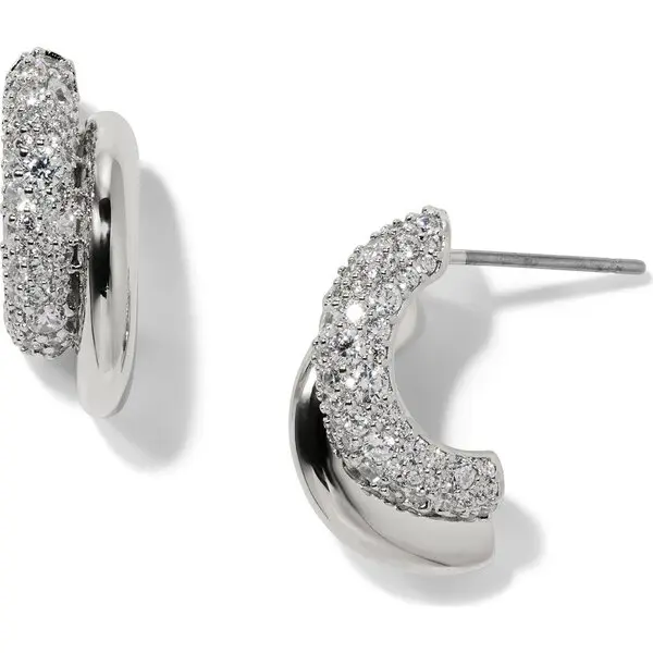 Nadri Pave Double Hoop Earrings - Rhodium