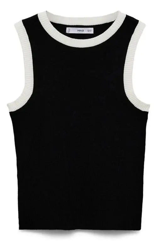 Mango Contrast Piping Rib Tank Top - Black