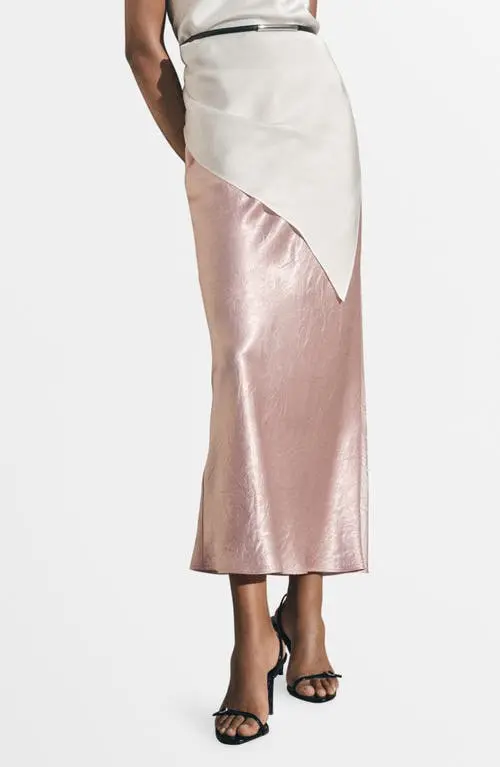 Mango Crinkled Satin Midi Skirt