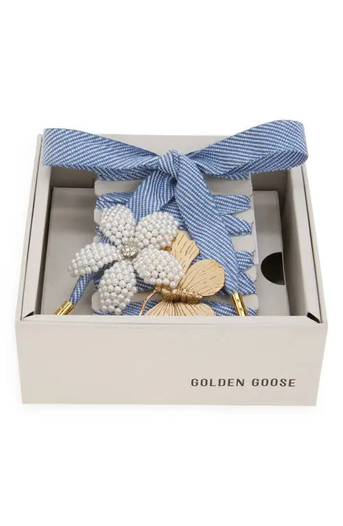 GOLDEN GOOSE Faux Pearl Flower & Butterfly Charm Shoelaces - Light Blue