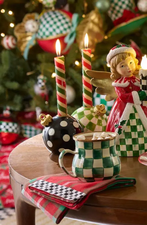 MACKENZIE-CHILDS Check It Out Set Of 4 Ornament Candleholders
