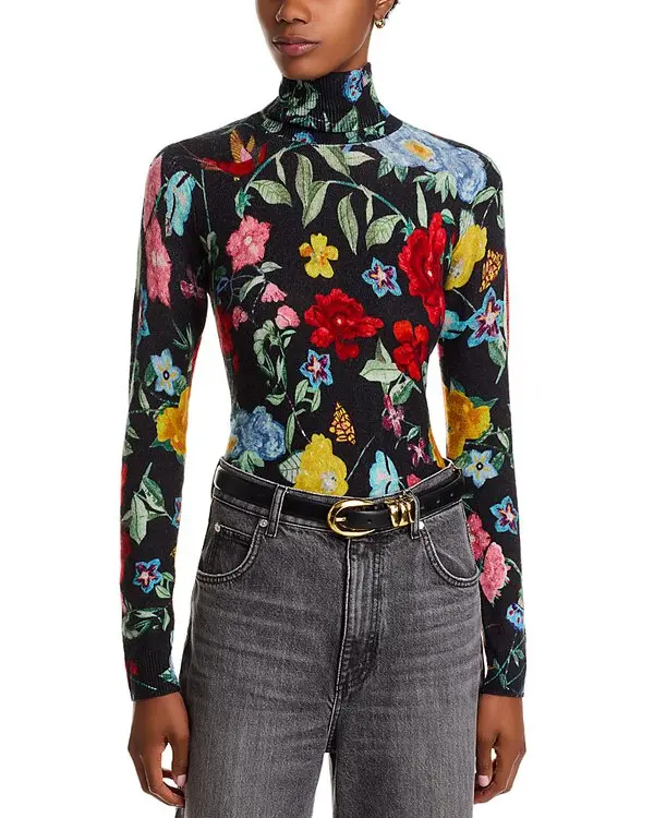 Bloomingdale'S Floral Print Cashmere Turtleneck Sweater