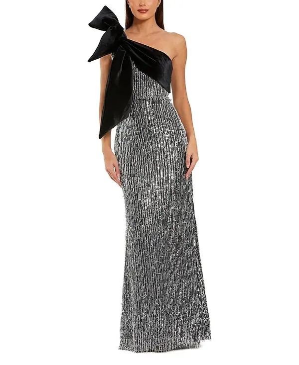 Mac Duggal Embellished Sequin Gown With Bow