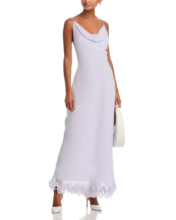 ROTATE BY BIRGER CHRISTENSEN Chiffon Slip Dress With Ruffled Hem - Lavender