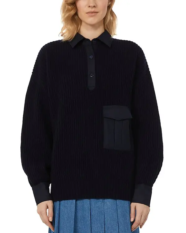 Max Mara Signature Vanda Collared Wool & Cashmere Sweater - Ultramarine