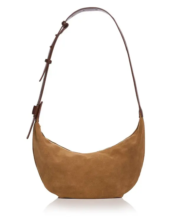 Aqua Suede Hobo Shoulder Bag - Tan
