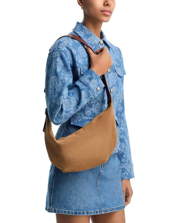 Aqua Suede Hobo Shoulder Bag - Tan