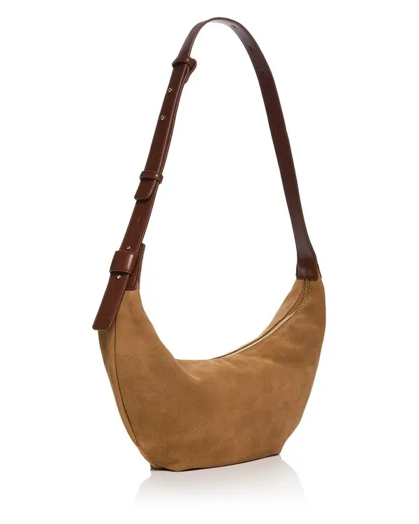 Aqua Suede Hobo Shoulder Bag - Tan