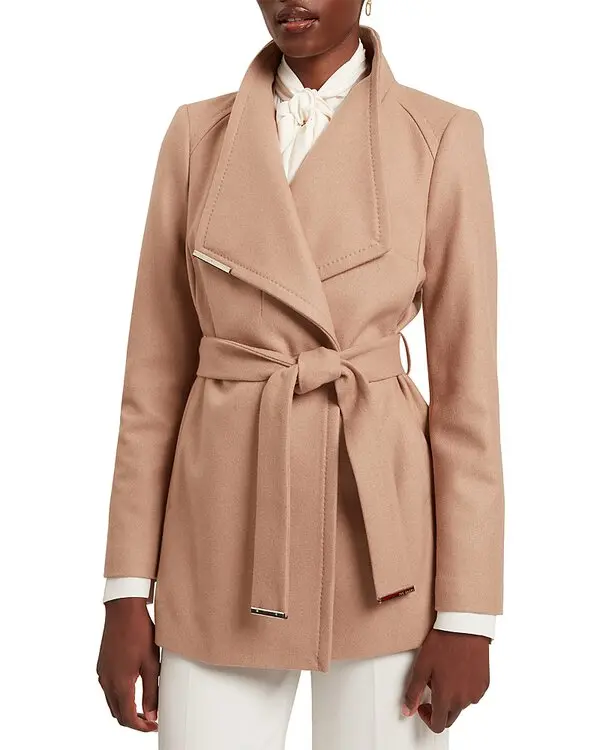 Ted Baker London Rosess Wool Blend Wrap Coat - Camel