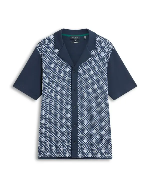 Ted Baker London Danlibe Short Sleeve Argyle Button Through Jersey Shirt