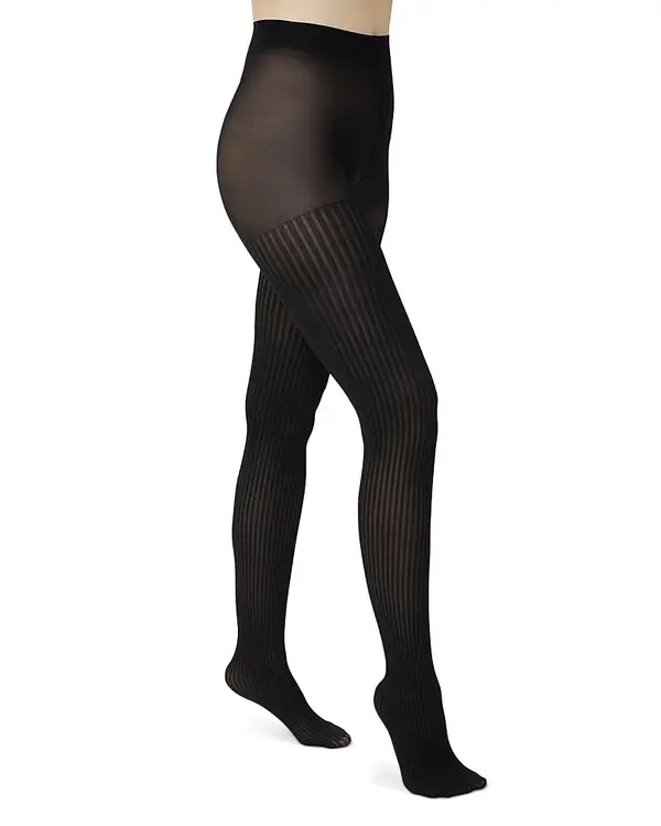 Hue Opaque Control Top Sheer Rib Tights - Black