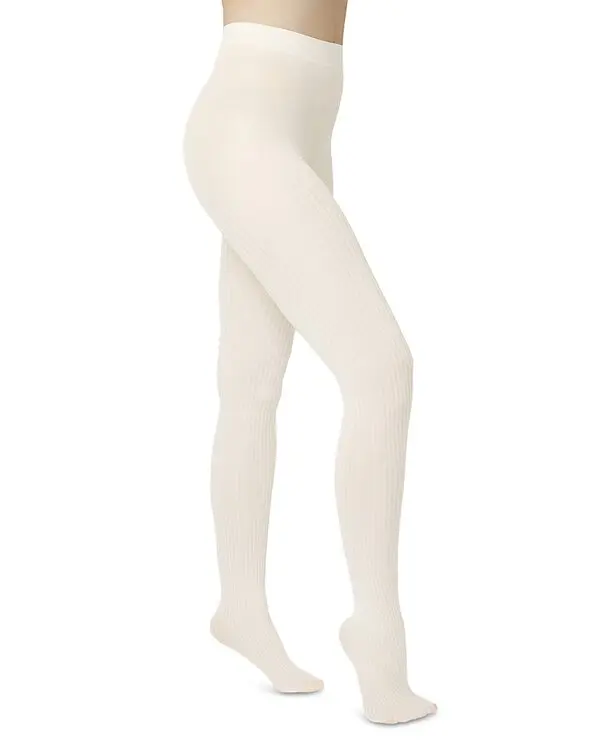 Hue Opaque Control Top Sheer Rib Tights - Ivory