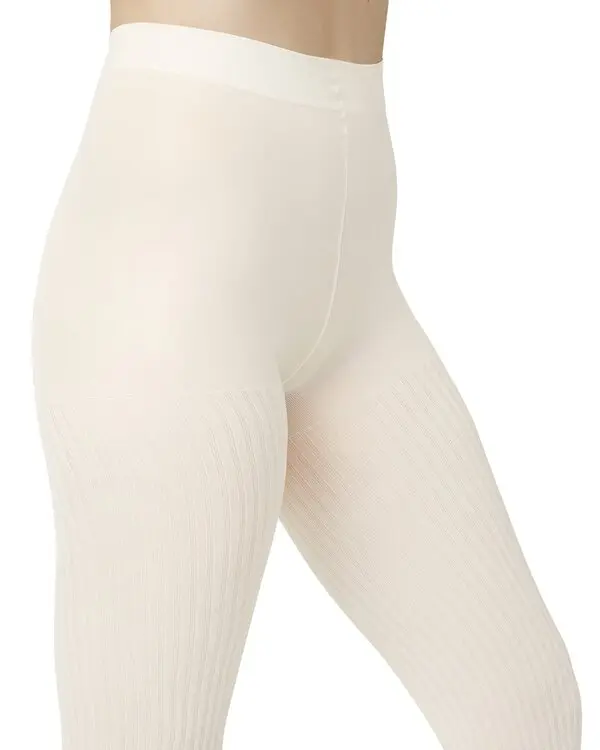 Hue Opaque Control Top Sheer Rib Tights - Ivory
