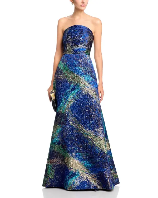 Teri Jon by Rickie Freeman Jacquard Starburst Pattern Gown