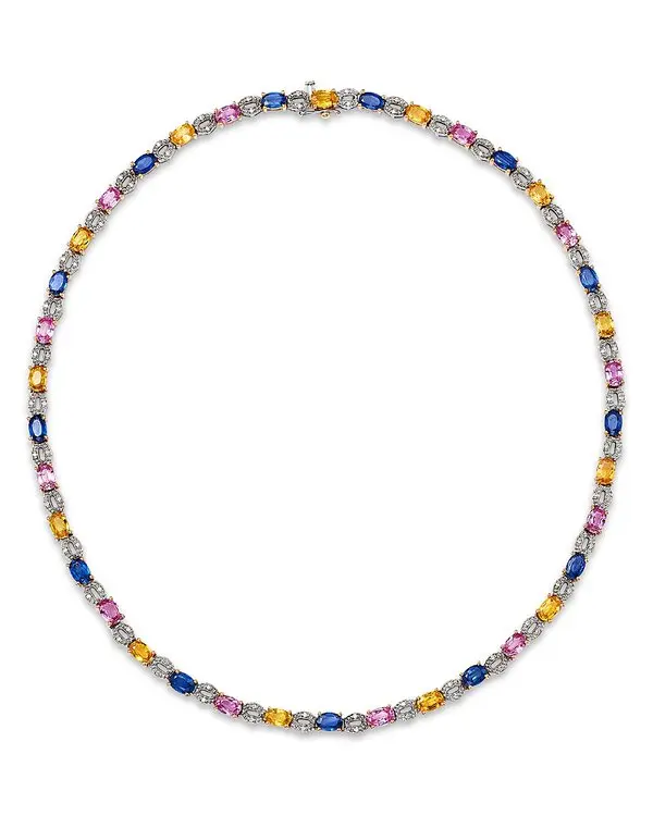 Bloomingdale'S 14k Gold Multicolor Sapphire & Diamond Tennis Necklace - White/gold