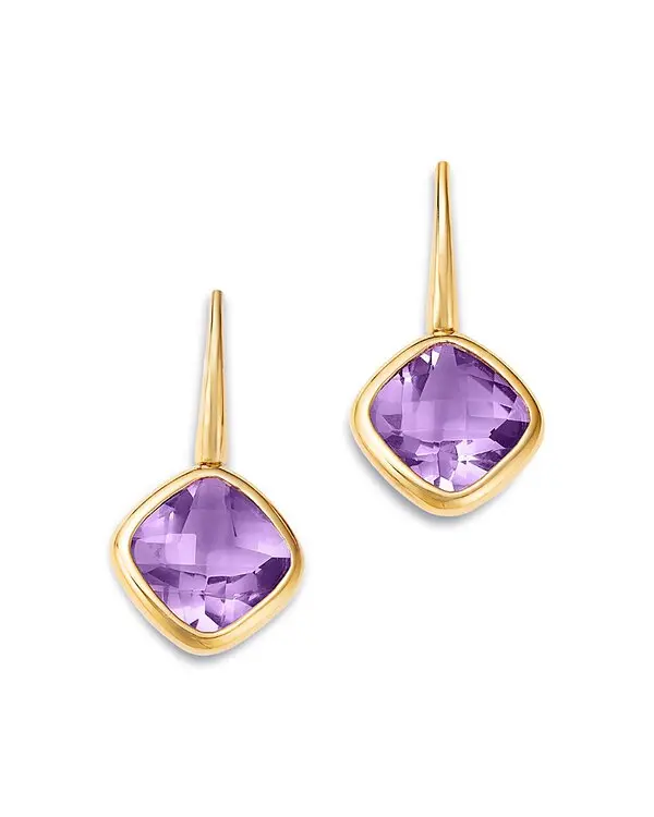 Bloomingdale'S Gemstone Cushion Drop Earrings In 14k Yellow Gold - Amethyst