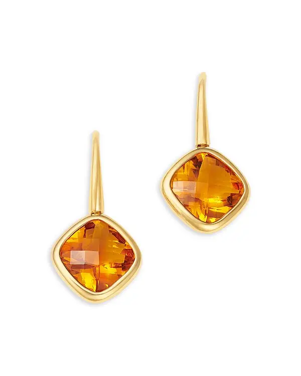 Bloomingdale'S Gemstone Cushion Drop Earrings In 14k Yellow Gold - Madeira Citrine