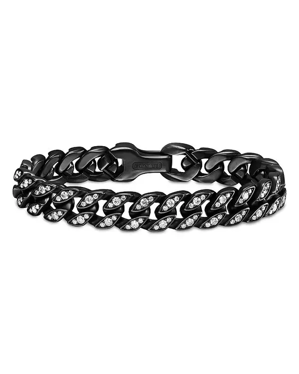David Yurman Curb Chain Bracelet In Titanium With Diamonds - Black
