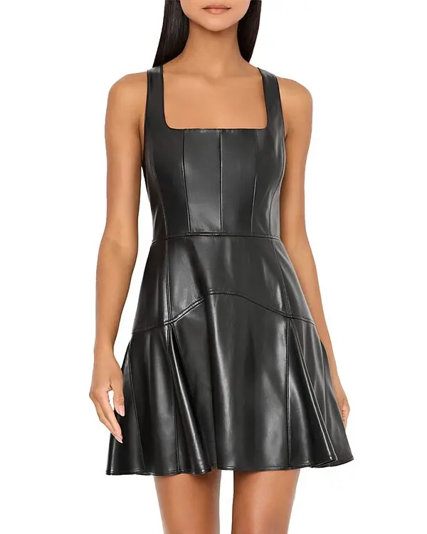 MILLY Faux Leather Mini Dress - Black
