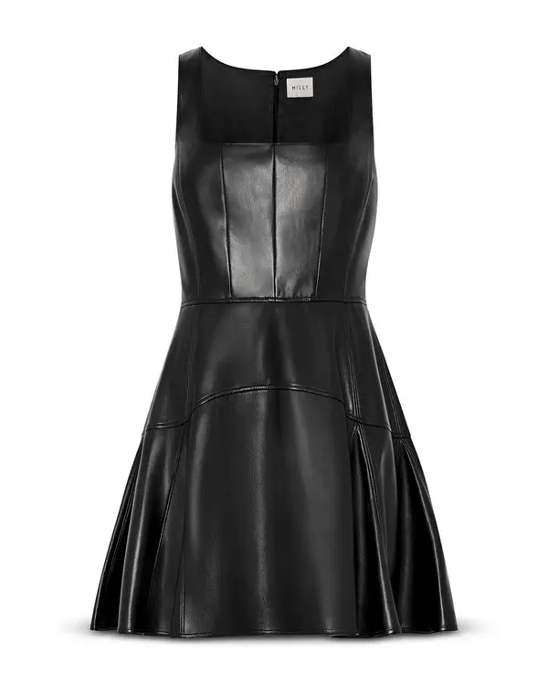 MILLY Faux Leather Mini Dress - Black