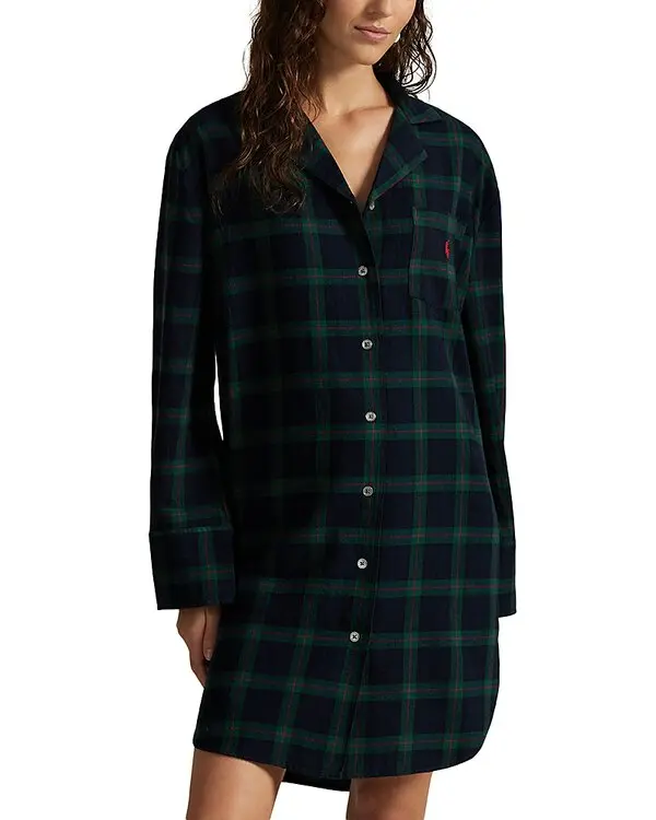 Polo Ralph Lauren Plaid Camp Collar Sleep Dress - Black Watch
