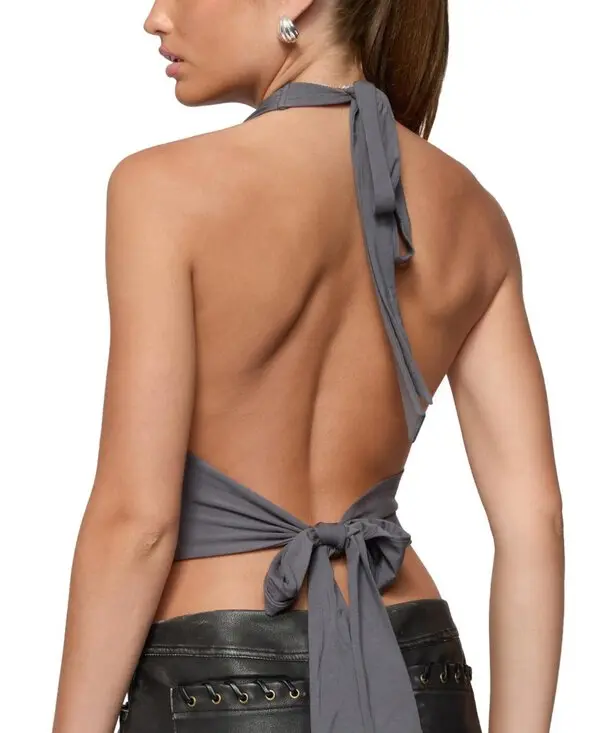 EDIKTED Metal Ring Backless Halter Top